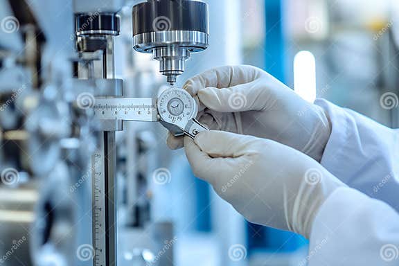 Close-up of Gloved Hands Using a Precision Measuring Instrument in a ...
