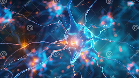 Close-up of Glowing Activated Brain Neurons. Neural Network of the ...