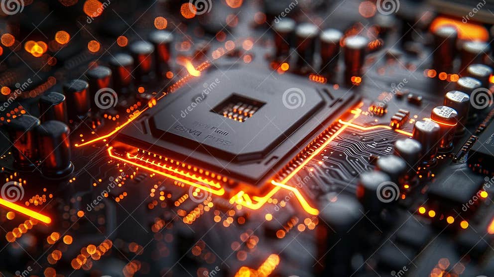Close-up of a Glowing Computer Chip - Generative Ai Stock Illustration ...