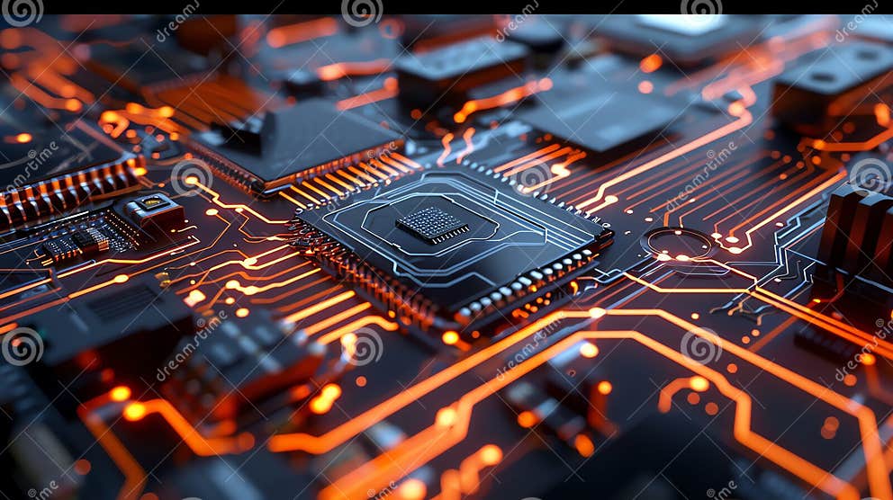 Close-up of a Glowing CPU on a Circuit Board, Symbolizing Computer ...