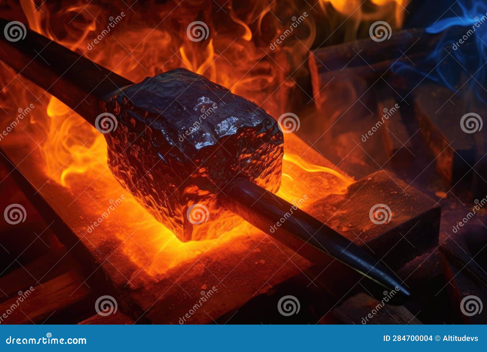 Close-up of a Glowing Hot Blade Being Forged Stock Illustration ...