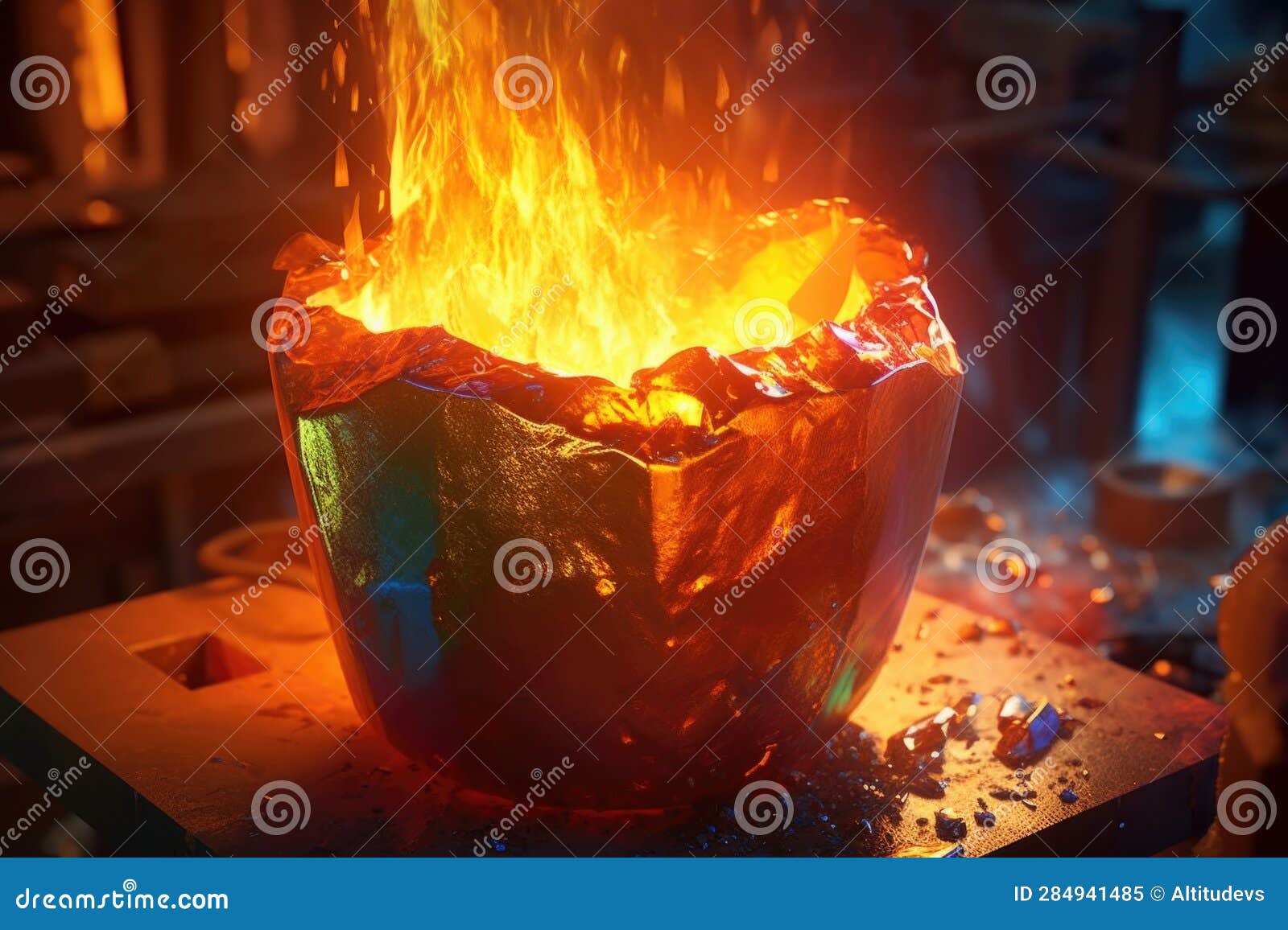 Close-up of Glowing Hot Metal in Crucible Stock Illustration ...