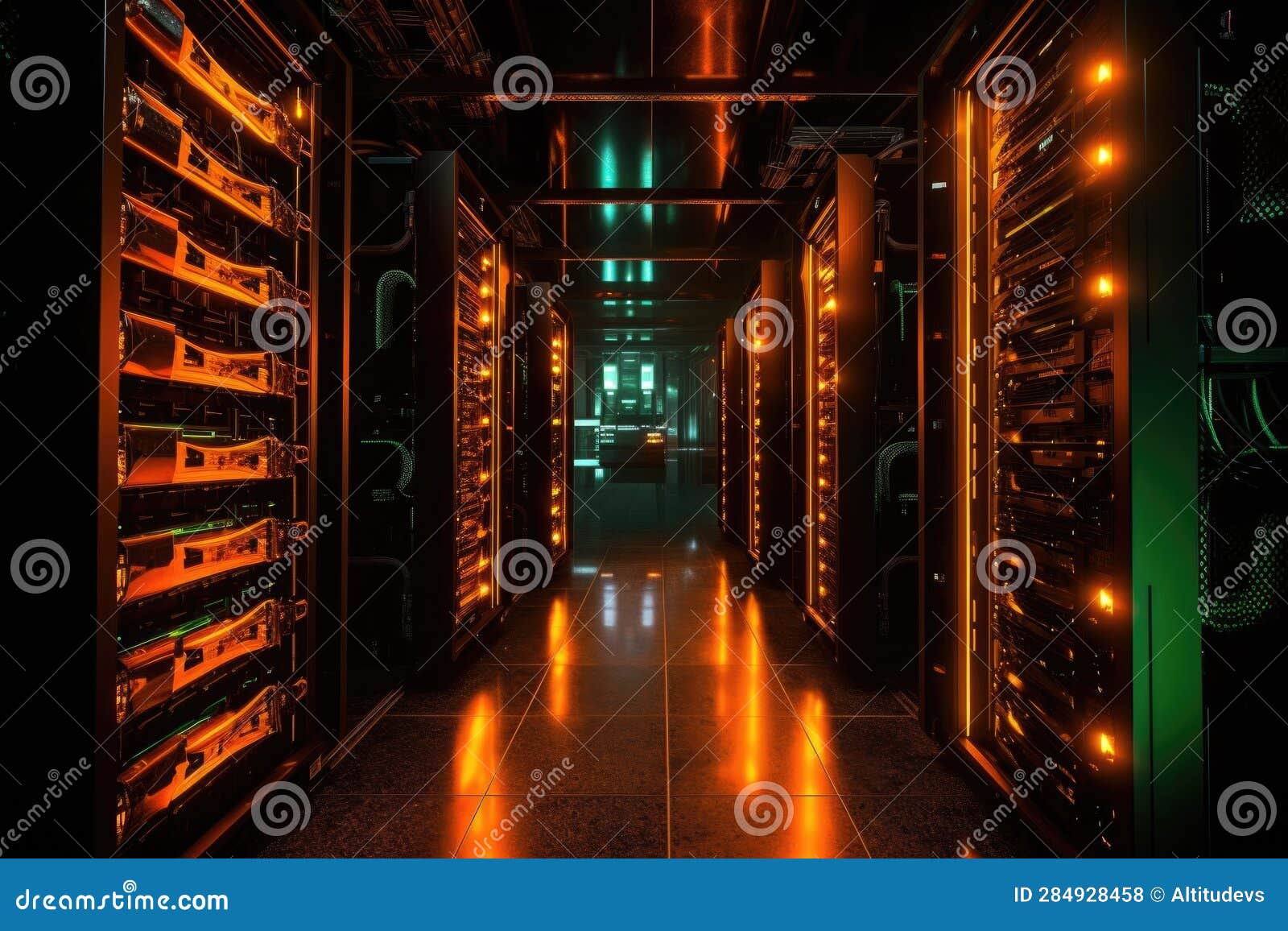 Close-up of Glowing Server Racks in a Dark Data Center Stock ...