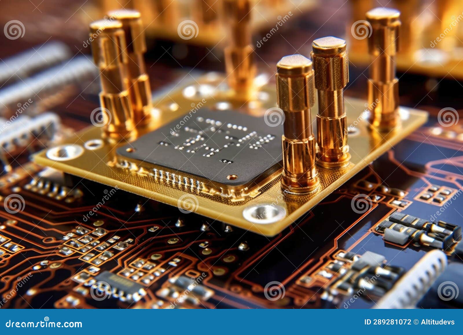 Close-up of Golden Electrical Connections on Semiconductor Stock Photo ...