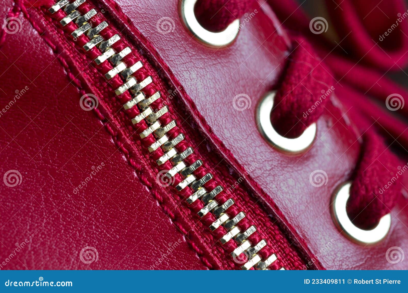 Close-up of Golden Zipper on Red Leather Boot Stock Image - Image of ...