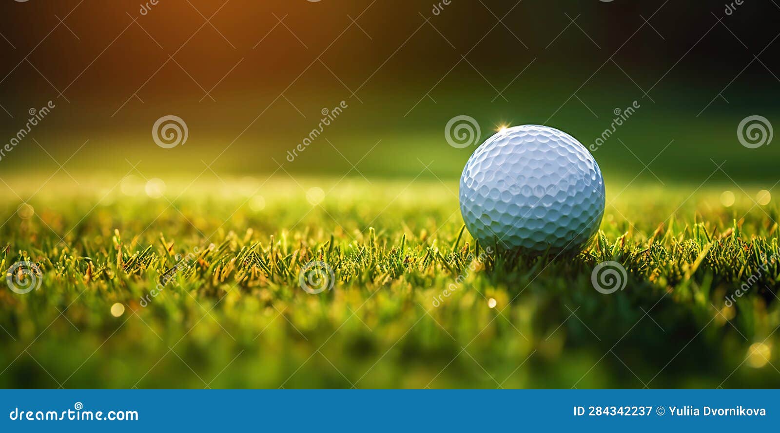 Close-up of Golf Ball on Green Grass of Golf Course, Sunny Day, Blurred ...