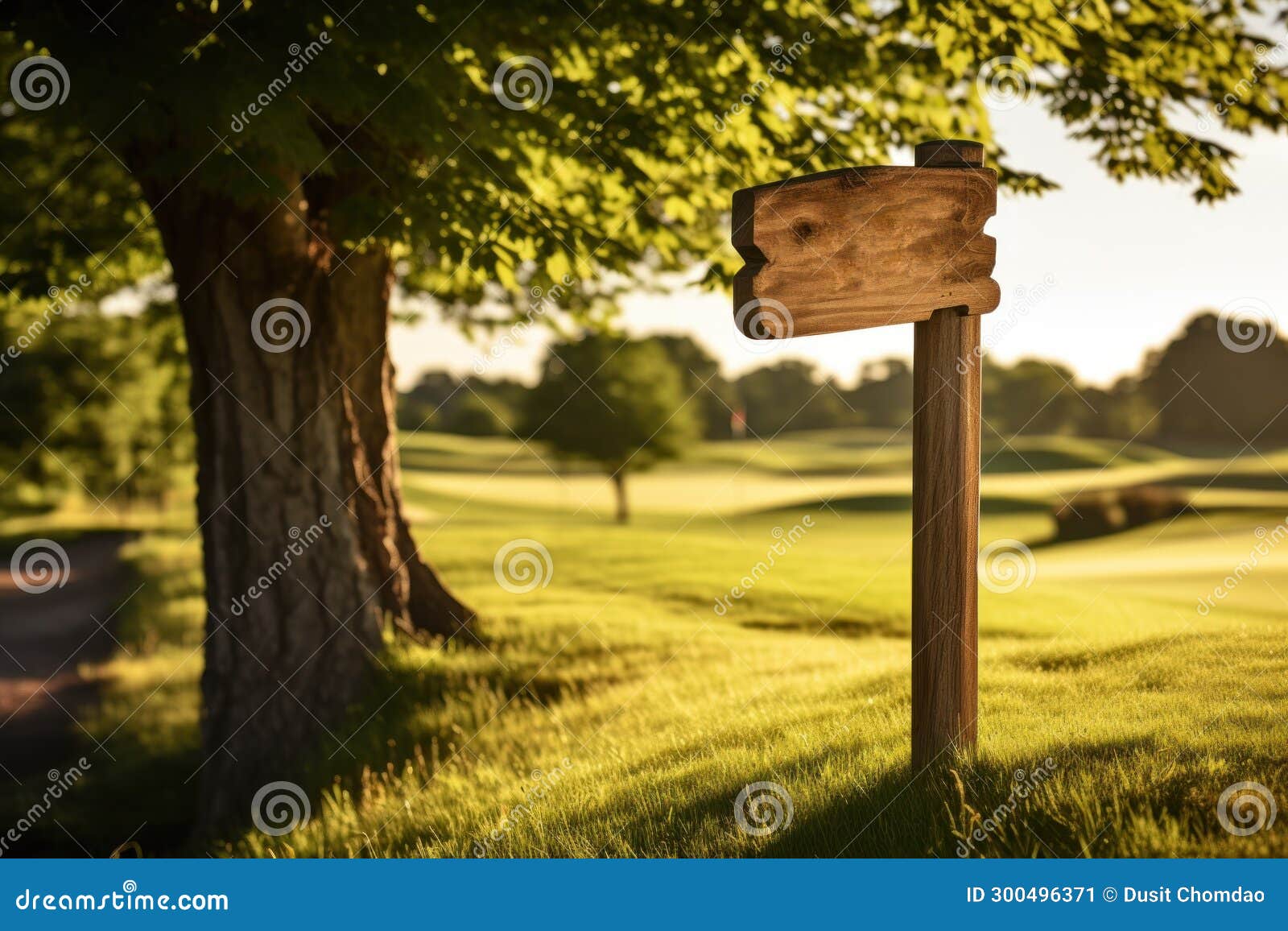 Close Up Golf Course Wooden Wayfinding Signage Board. Generative AI ...