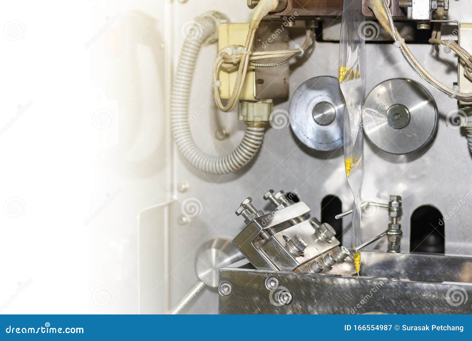 Close Up Goods and Envelope Plastic Bag during Put Seal and Cut by ...