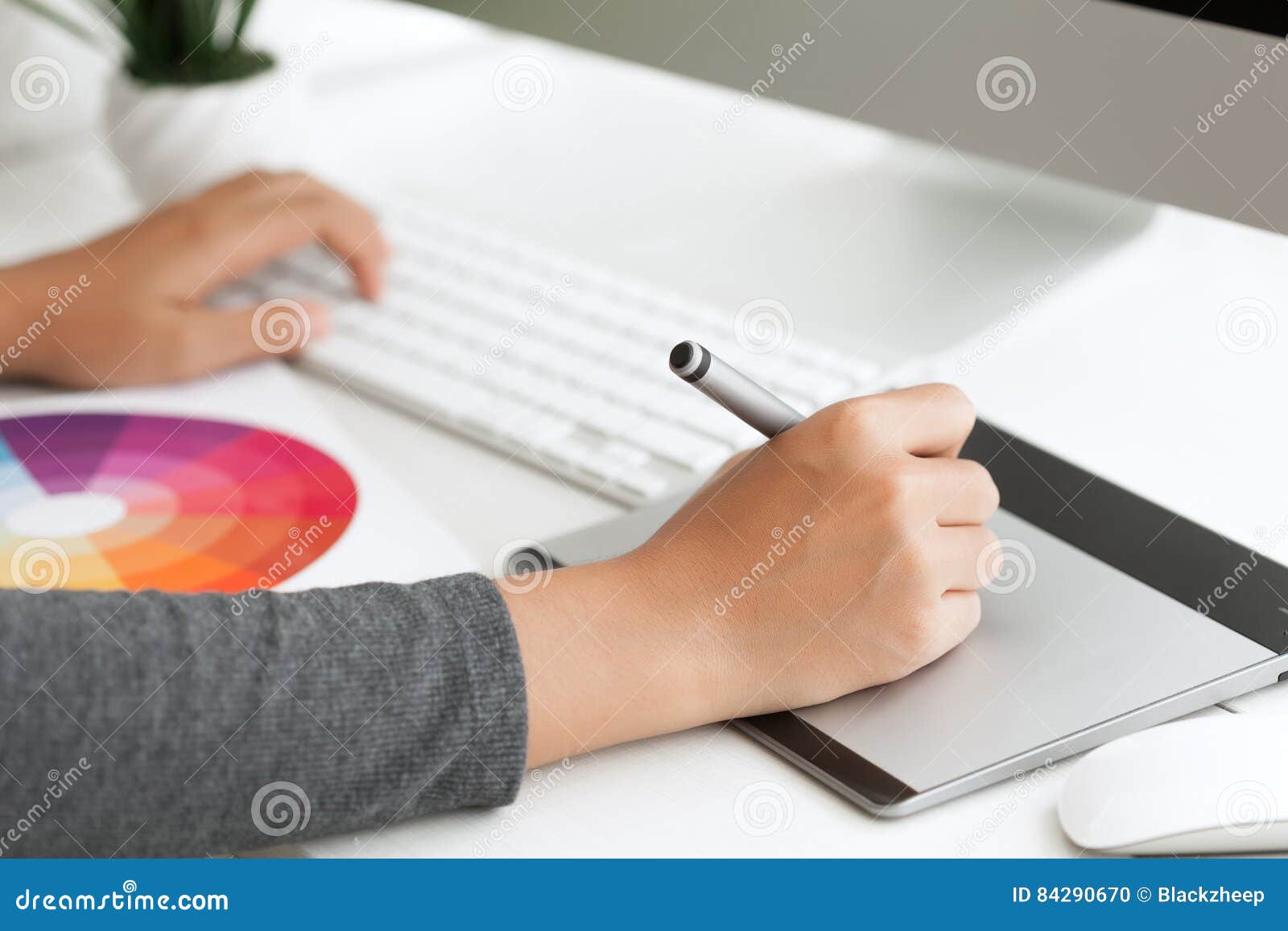 Close Up Graphic Design Using Digital Pen Tablet on Desk Workspace ...