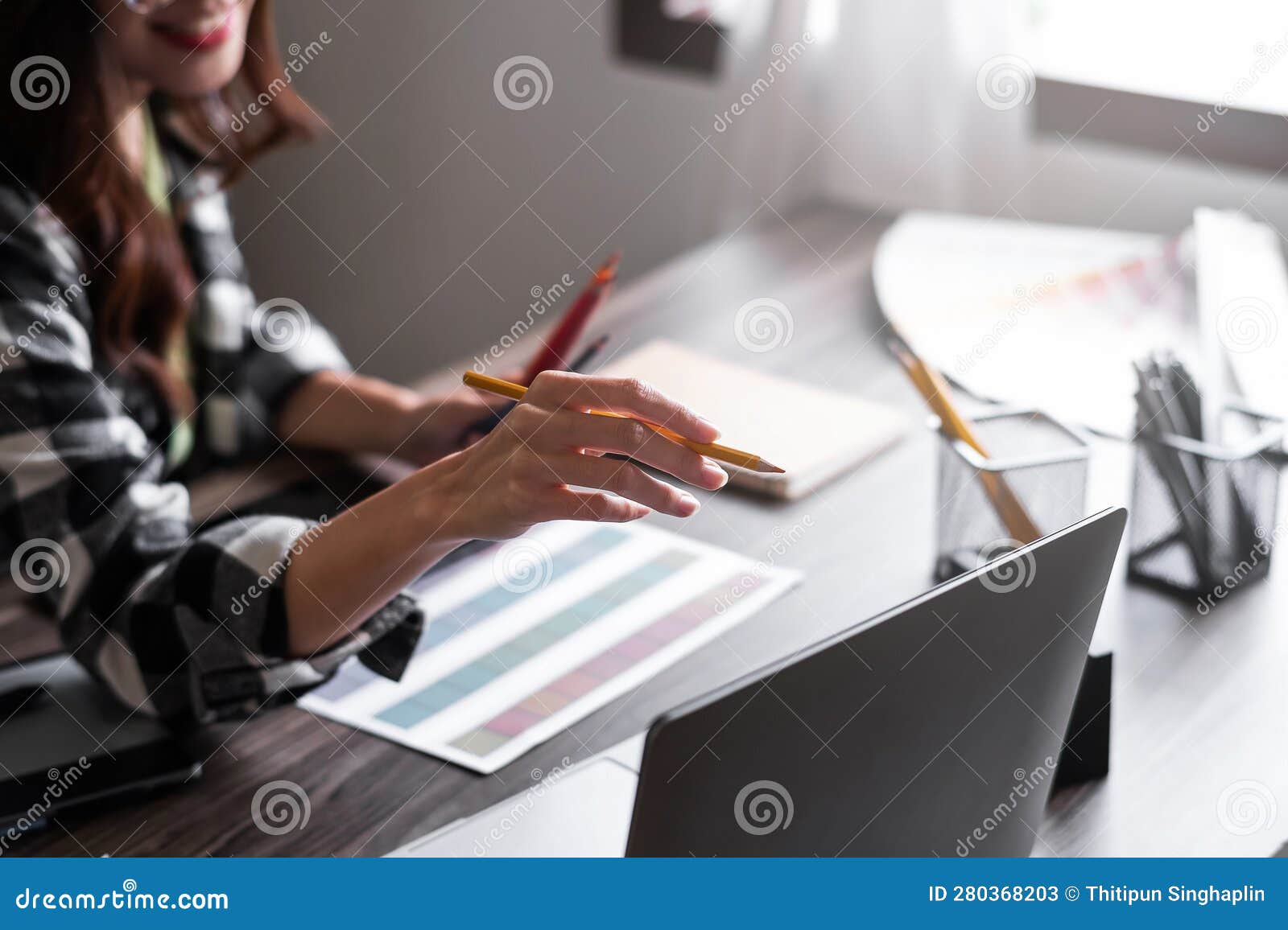 Close Up of Graphic Designer Working with Laptop for Creativity Editor ...