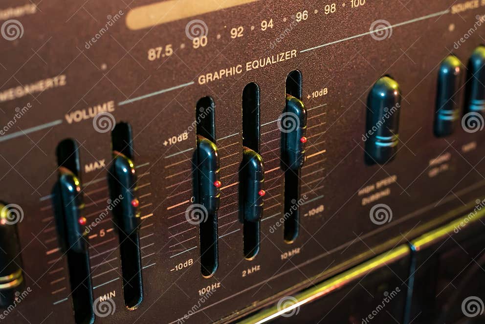 Close-up of Graphic Equalizer on Vintage Stereo System Showing Volume ...