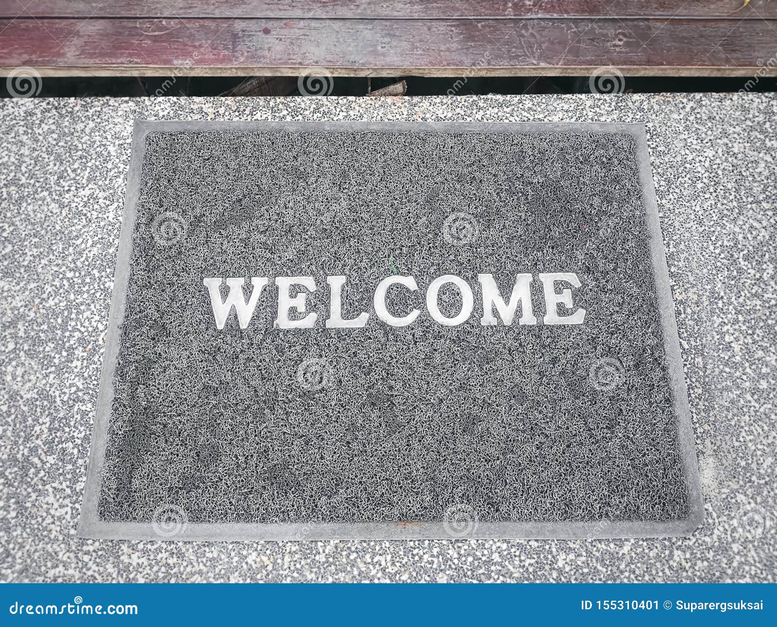 Close-up Gray Mat with White Welcome Text Label Stock Image - Image of ...