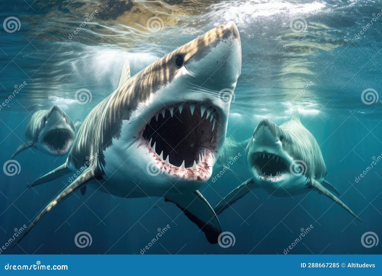 Close-up of Great White Sharks Teeth during Breach Stock Image - Image ...