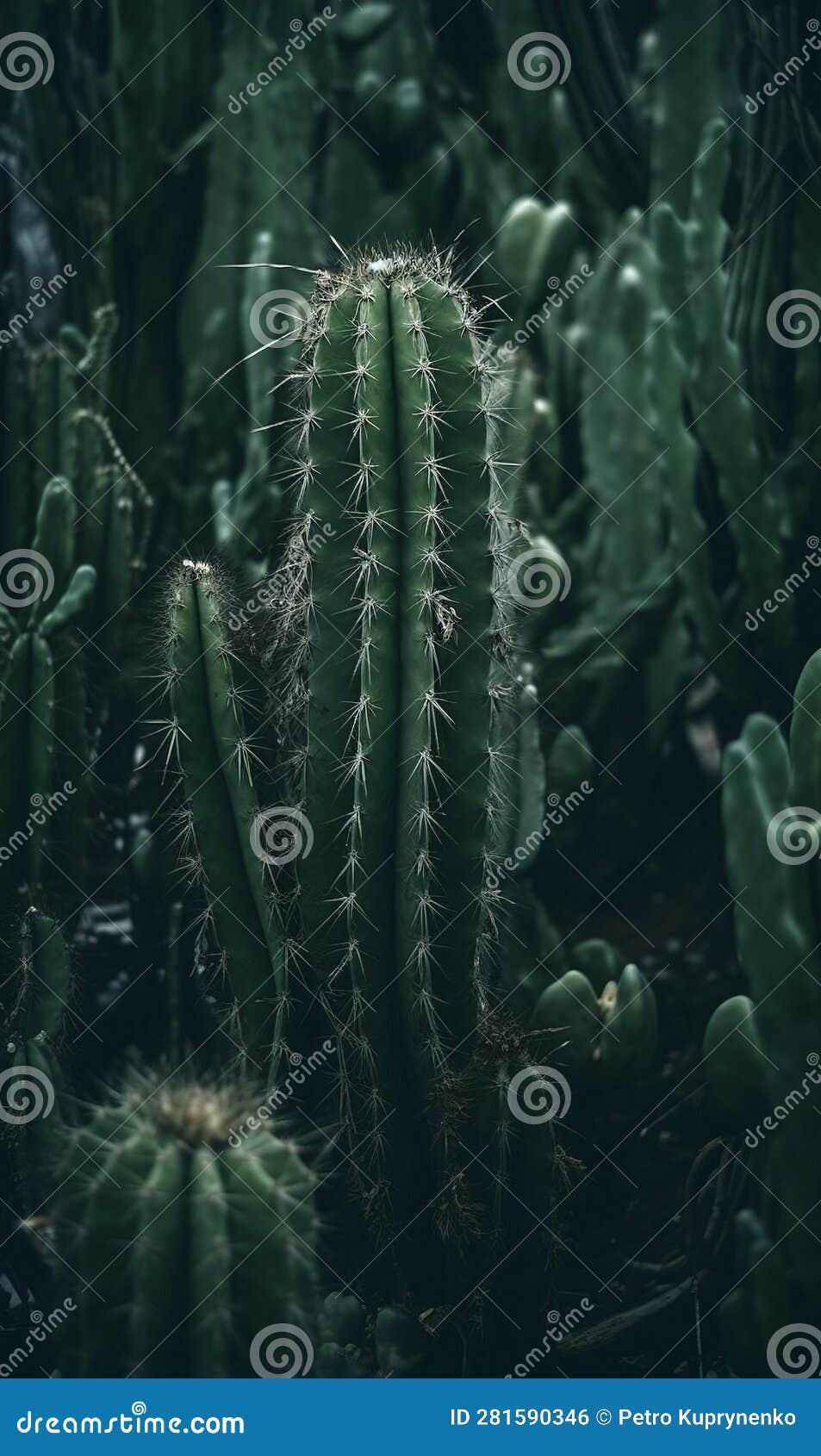 Close-up of a Green Cactus in a Dark Dramatic Atmosphere. AI Generate ...