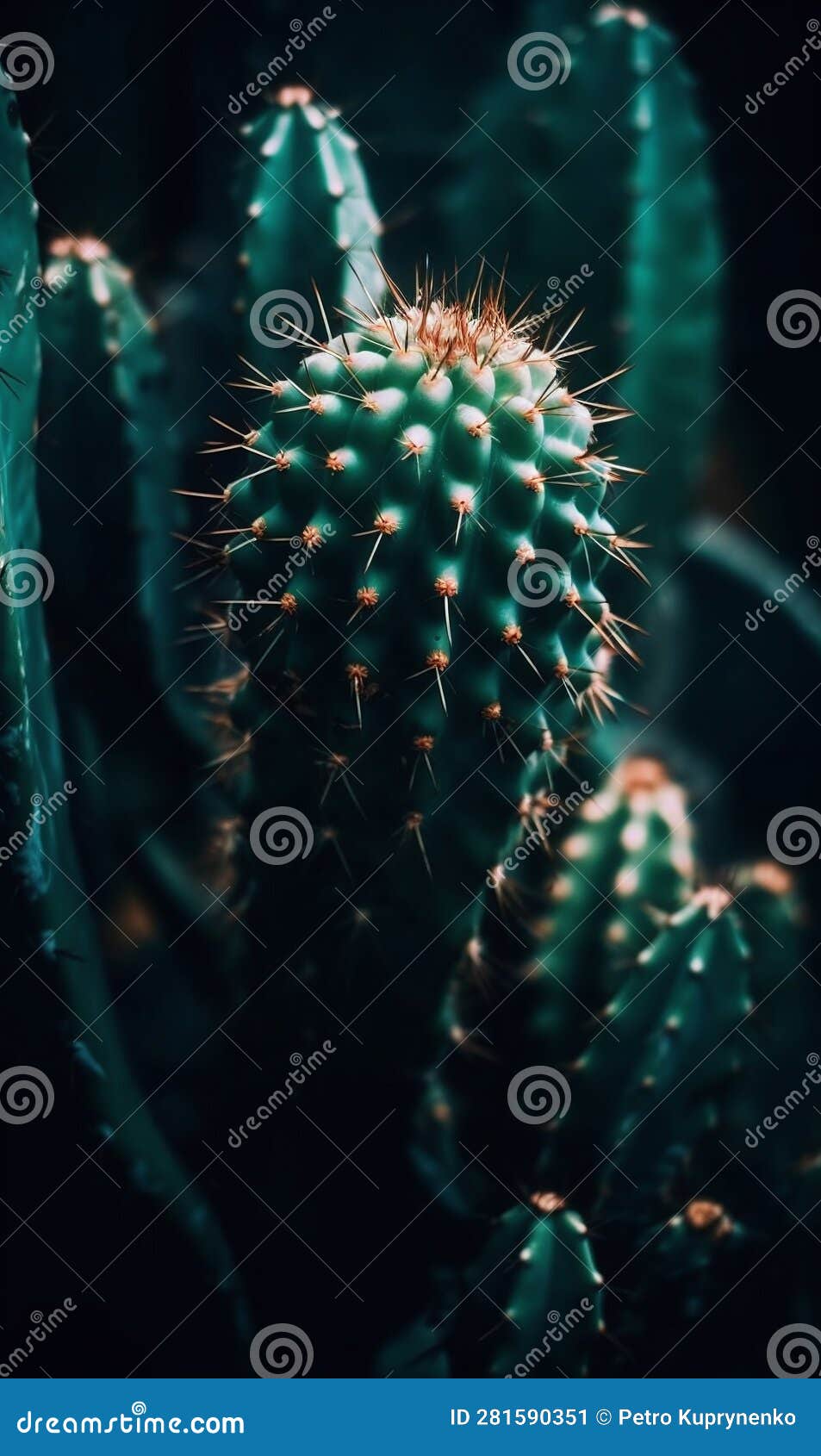 Close-up of a Green Cactus in a Dark Dramatic Atmosphere. AI Generate ...