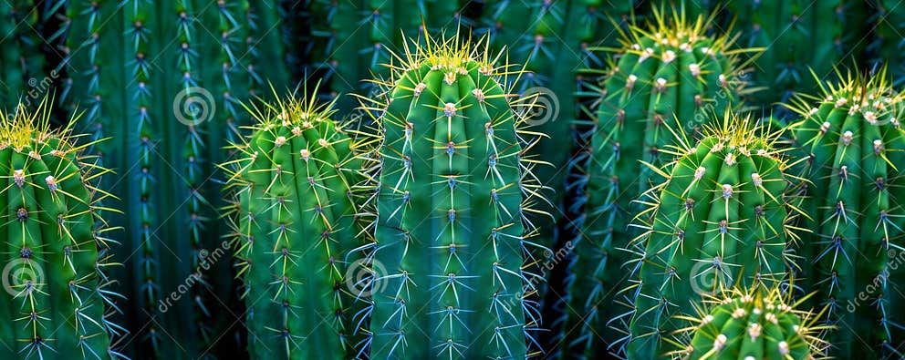 Close-up of Green Cactus Plants with Sharp Spines Stock Photo - Image ...