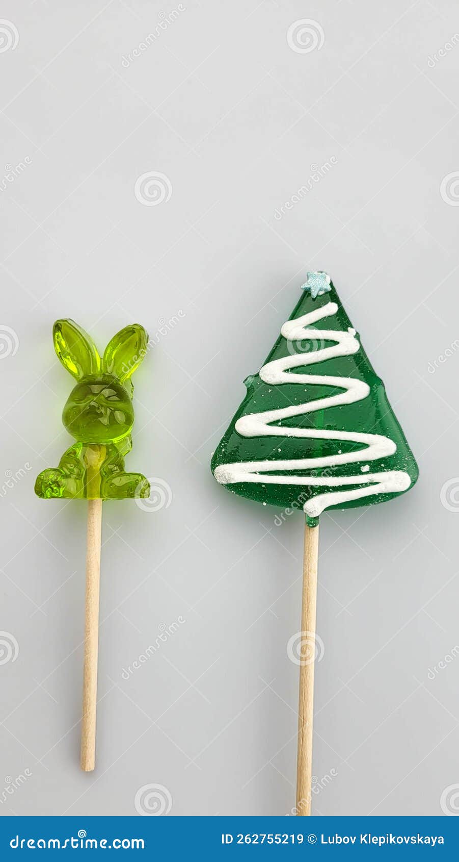 Close-up of Green Christmas Candy Bunny and Christmas Tree, Highlighted ...