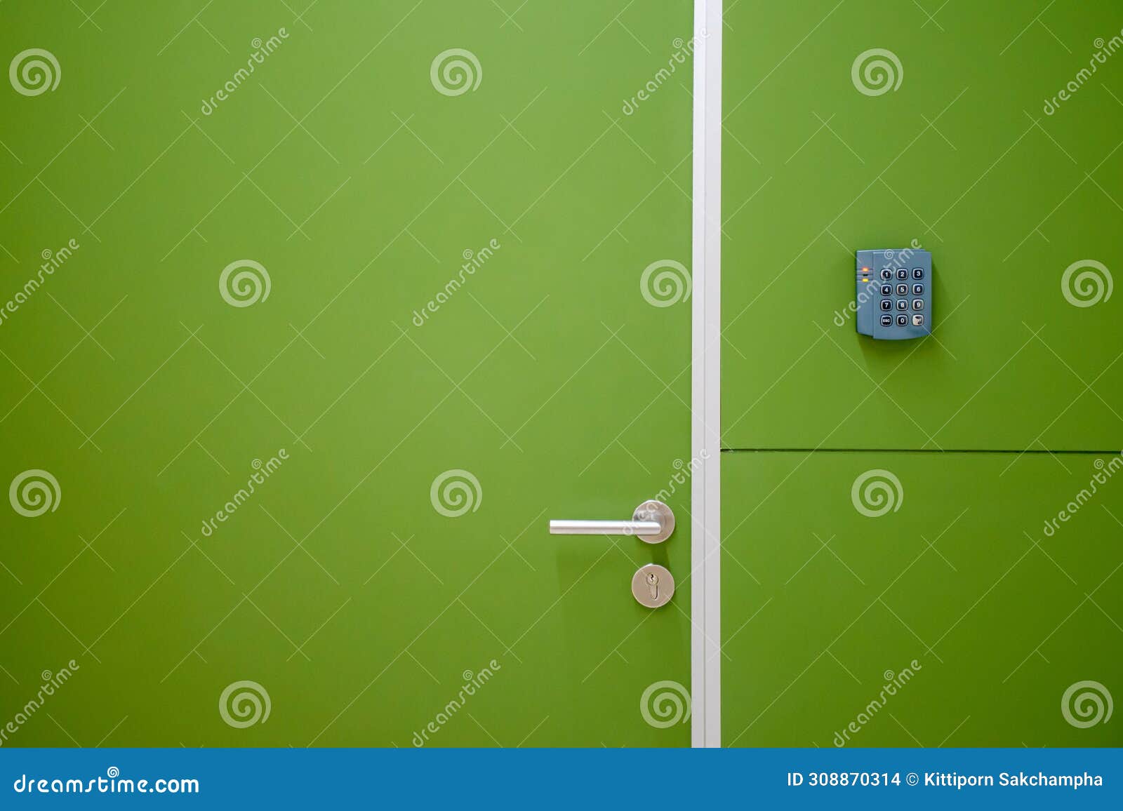 Close-up Green Door with Coded Door Lock or Code Keypad on a Soft Green ...