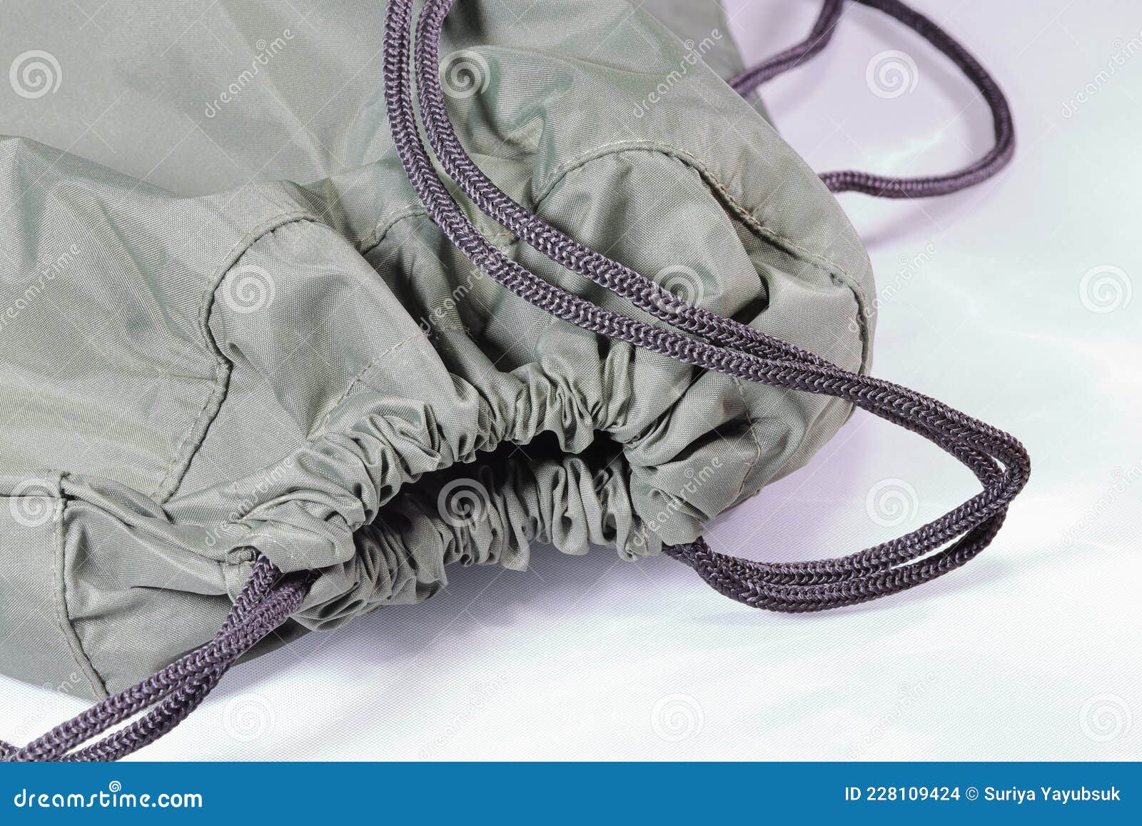 Close Up Green Drawstring Bag or Backpack with Laces. Stock Photo ...