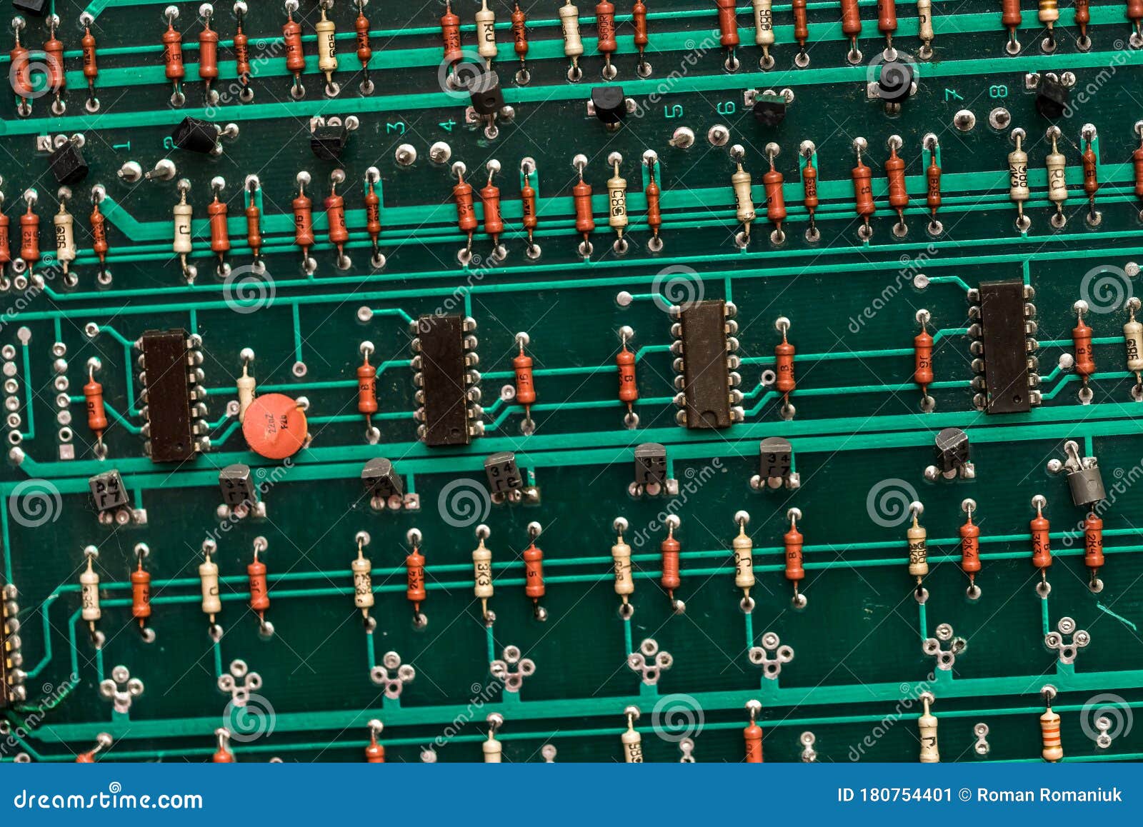 Close Up of Green Electronic Circuit Board Stock Image - Image of ...