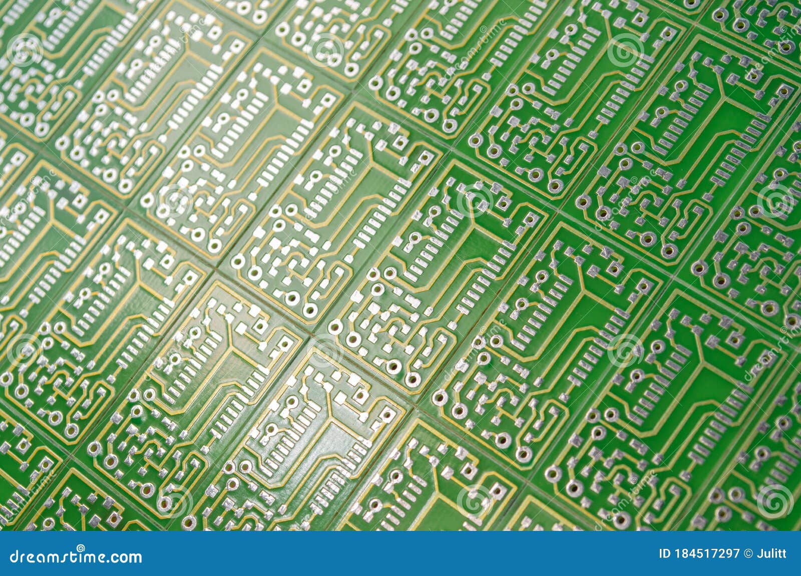 Close-up of a Green Electronic Circuit Boards Positioned Diagonally ...
