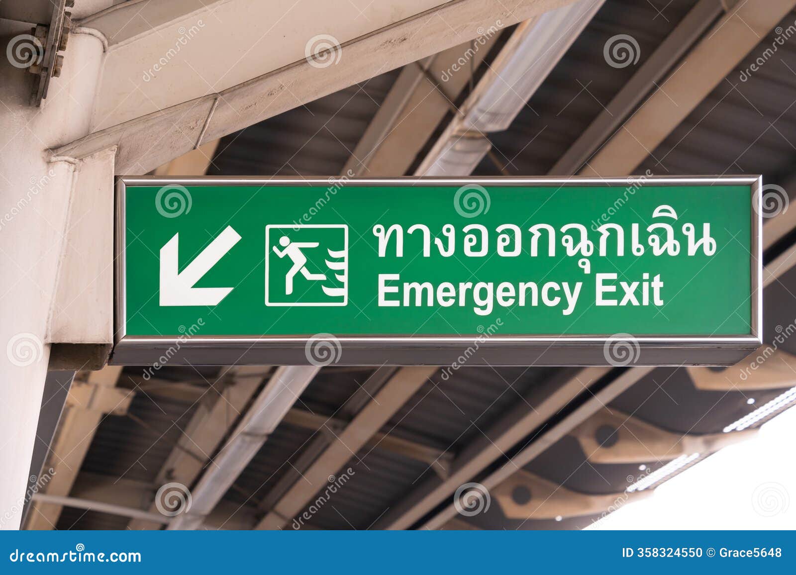 Close-up of Green Emergency Exit Sign Stock Photo - Image of direction ...