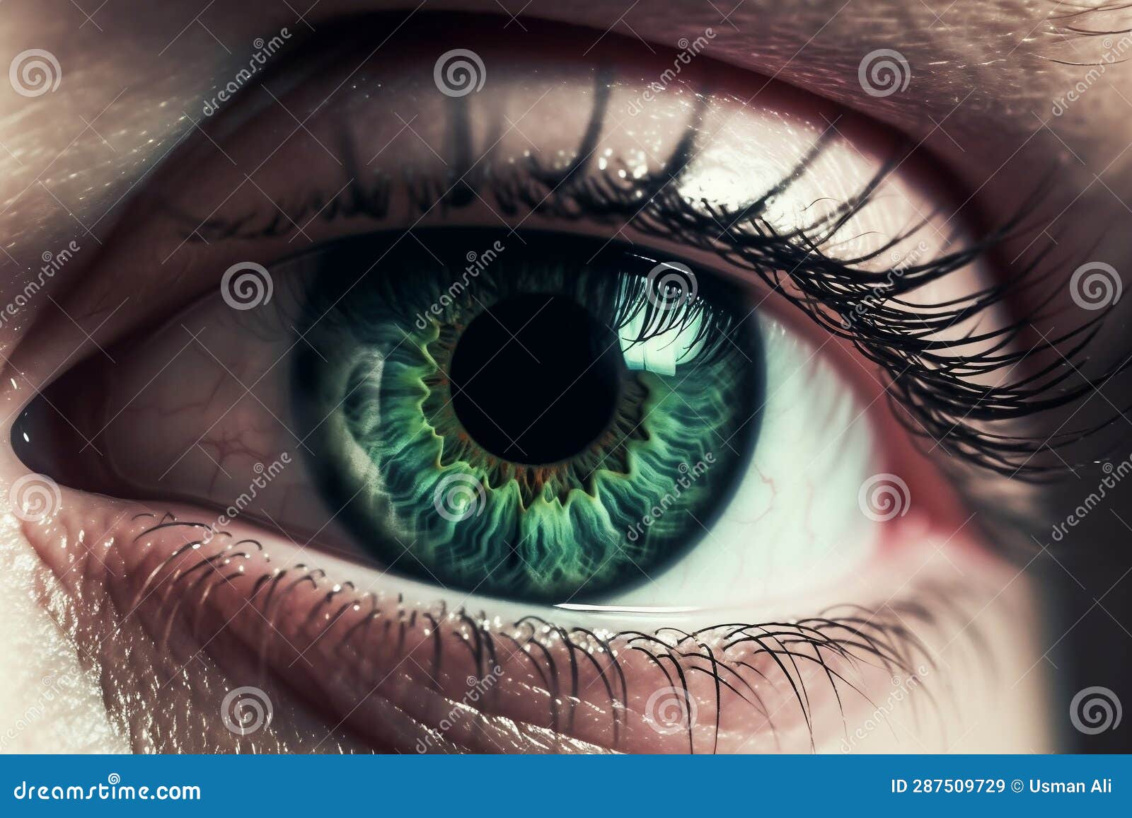 Close-Up: Green Iris with Black Pupil. AI Stock Image - Image of look ...