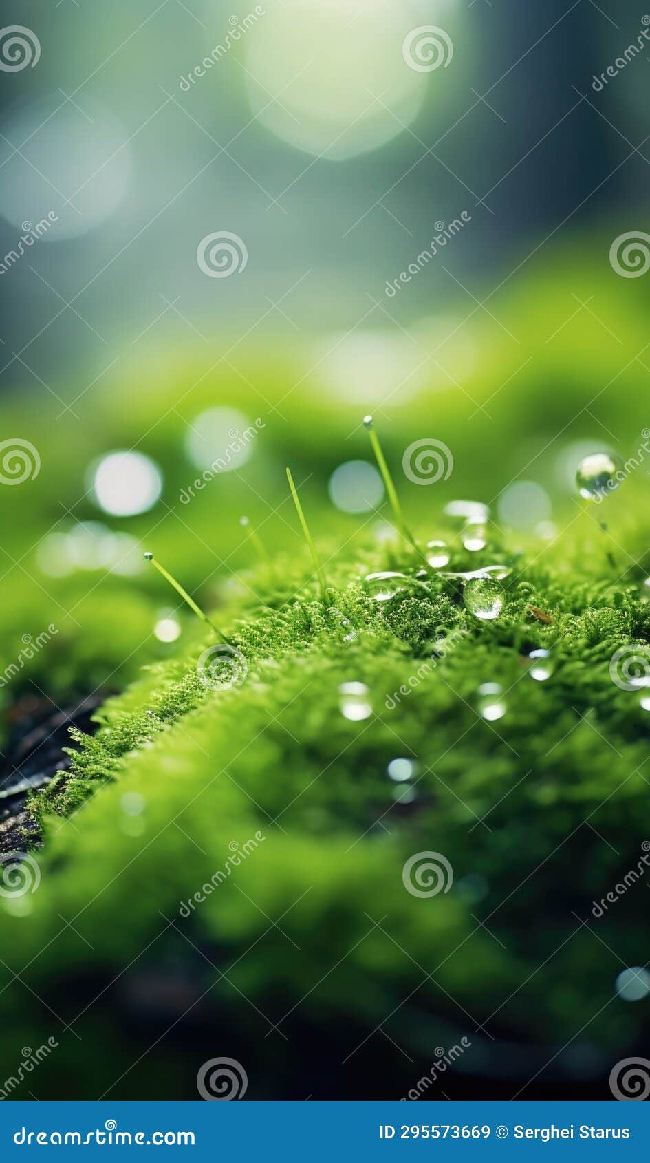 A Close Up of Green Moss with Water Droplets, AI Stock Illustration ...