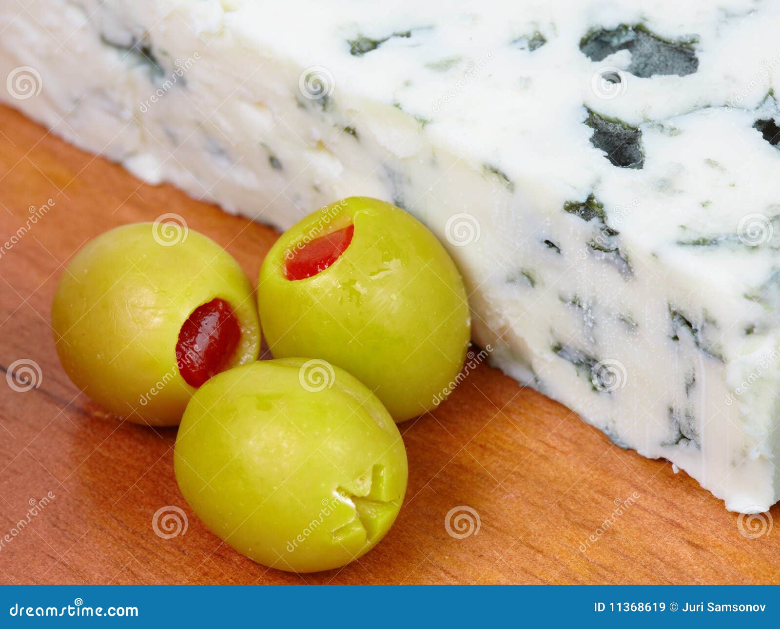 Close-up of Green Olives and Blue Cheese. Stock Image - Image of dairy ...