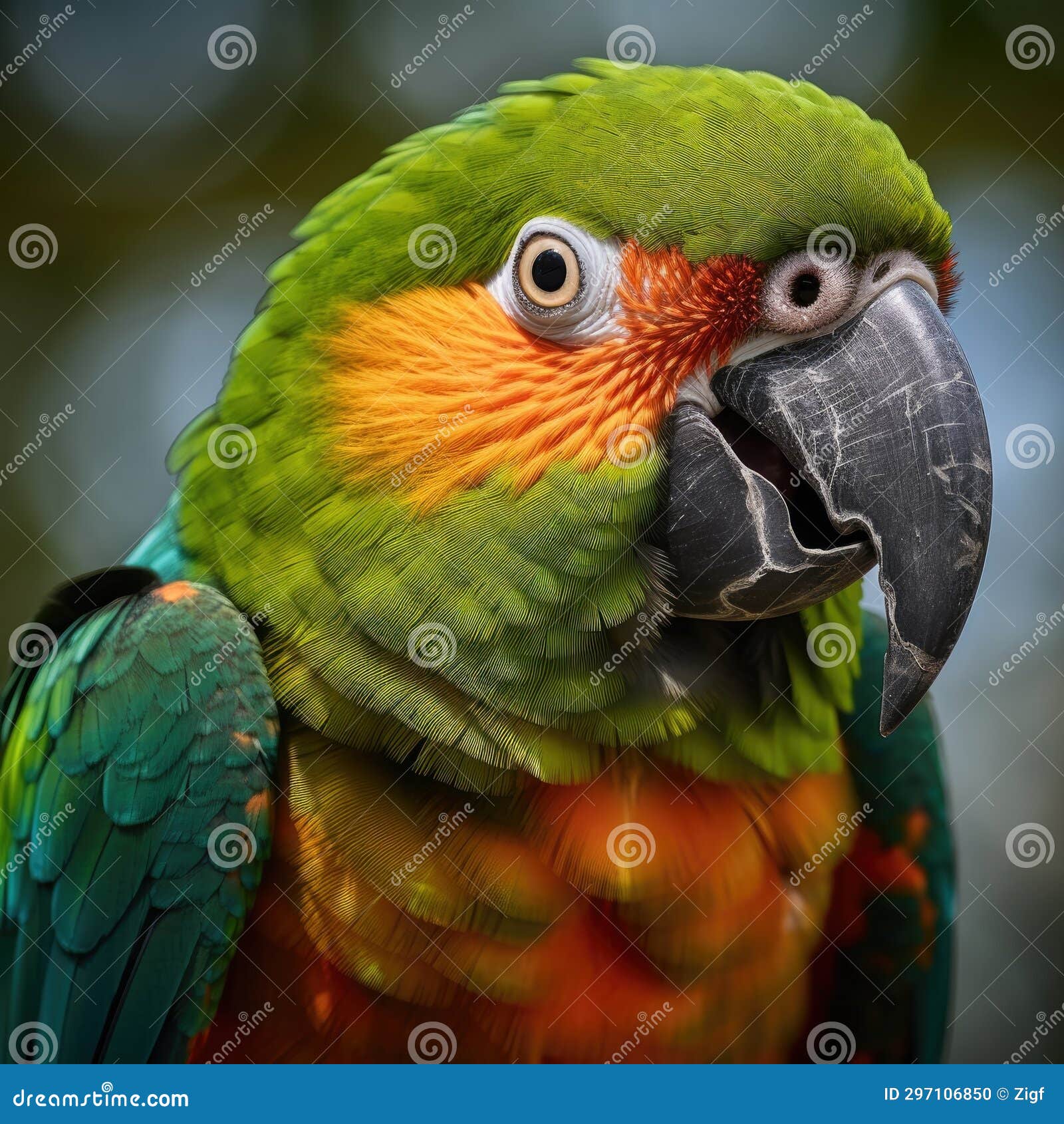 Close Up of a Green and Orange Parrot Stock Illustration - Illustration ...