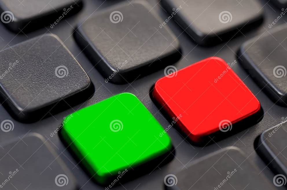 Close Up of Green and Red Blank Keys on a Computerd Stock Image - Image ...