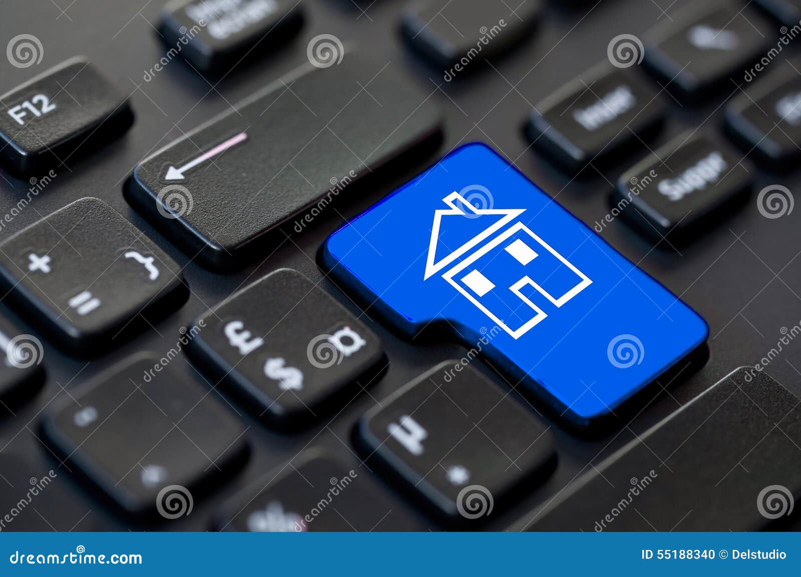 Close Up of a Green Return Key with an Icon of a House on Computer ...