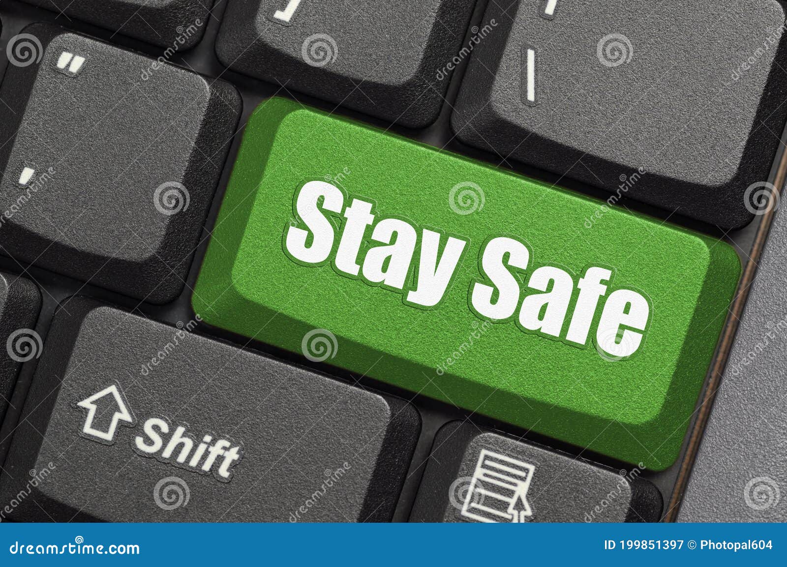 Close Up the Green Stay Safe Key Stock Image - Image of internet ...