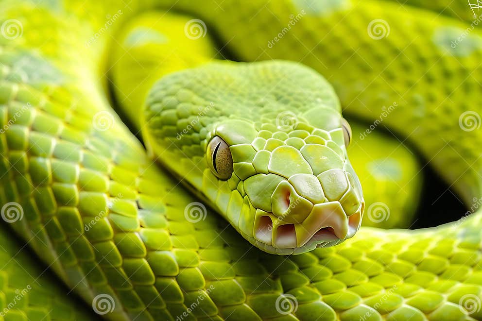 Close Up of a Green Tree Python (Reticulated Python) Stock Illustration ...