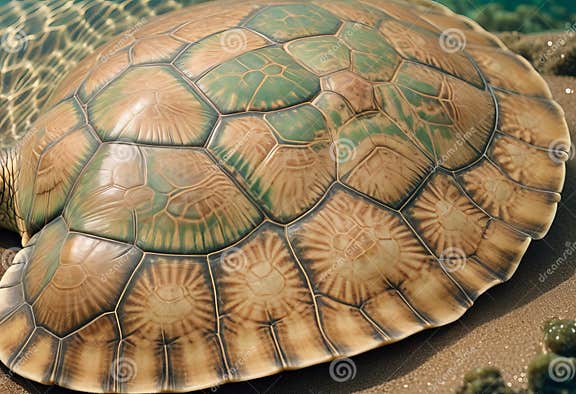 Close-up of a Green Turtle Shell with Intricate Patterns and Textures ...