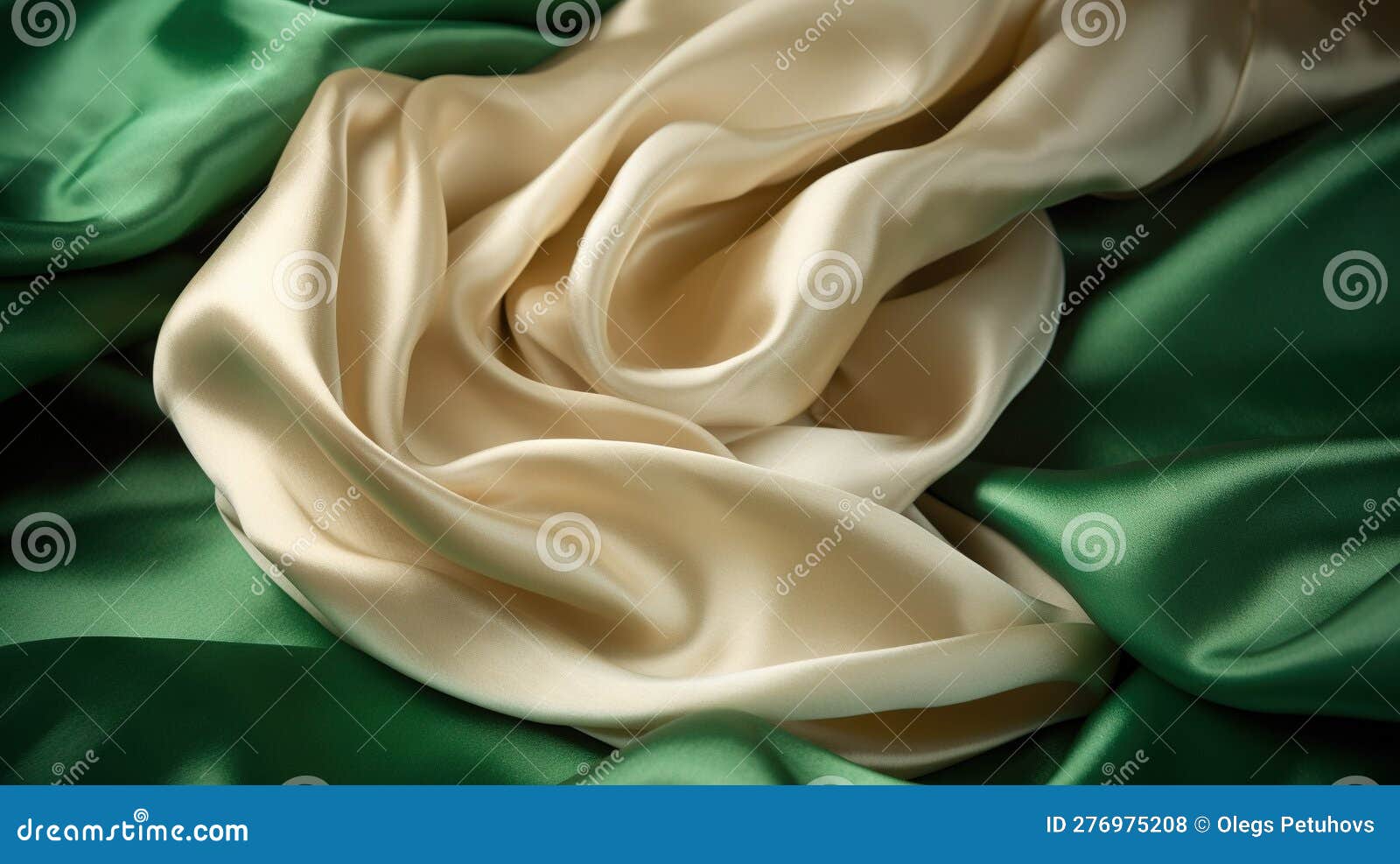 A Close Up of a Green and White Silk Fabric with a Knot Stock ...