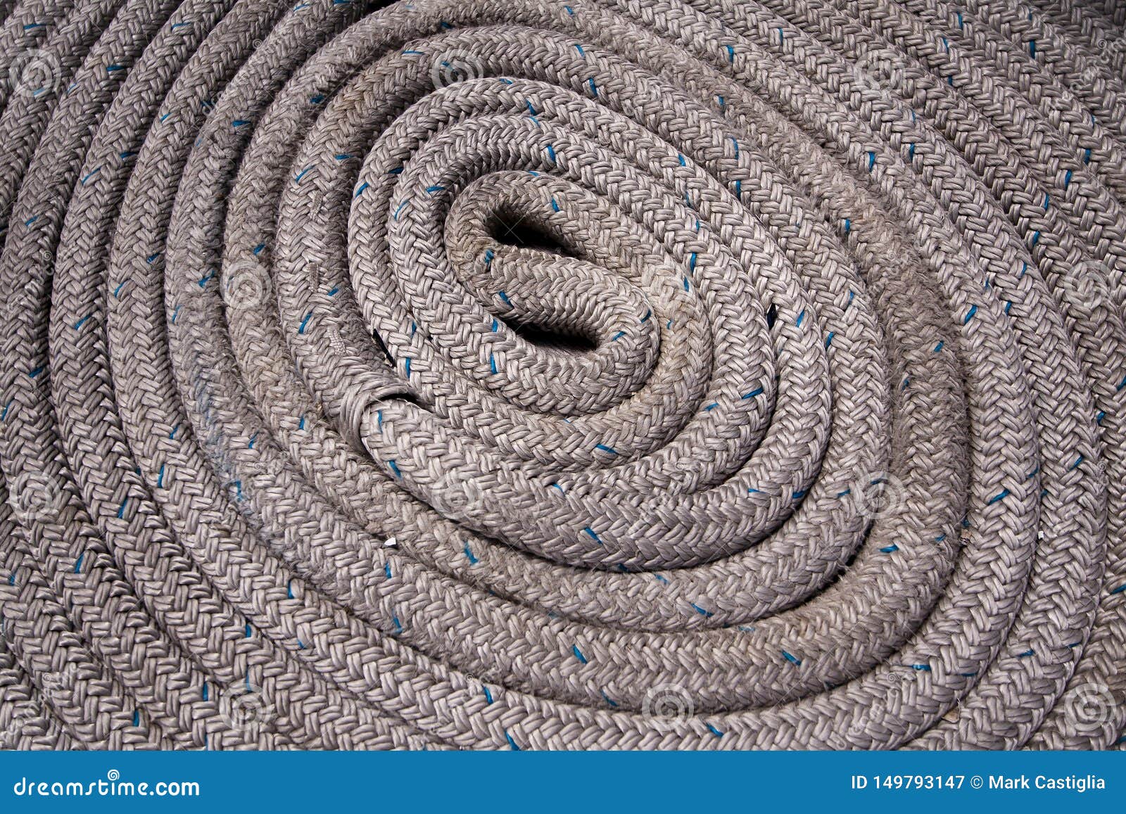 Close Up of Grey Nautical Rope Coiled and with Blue Highlights Stock ...