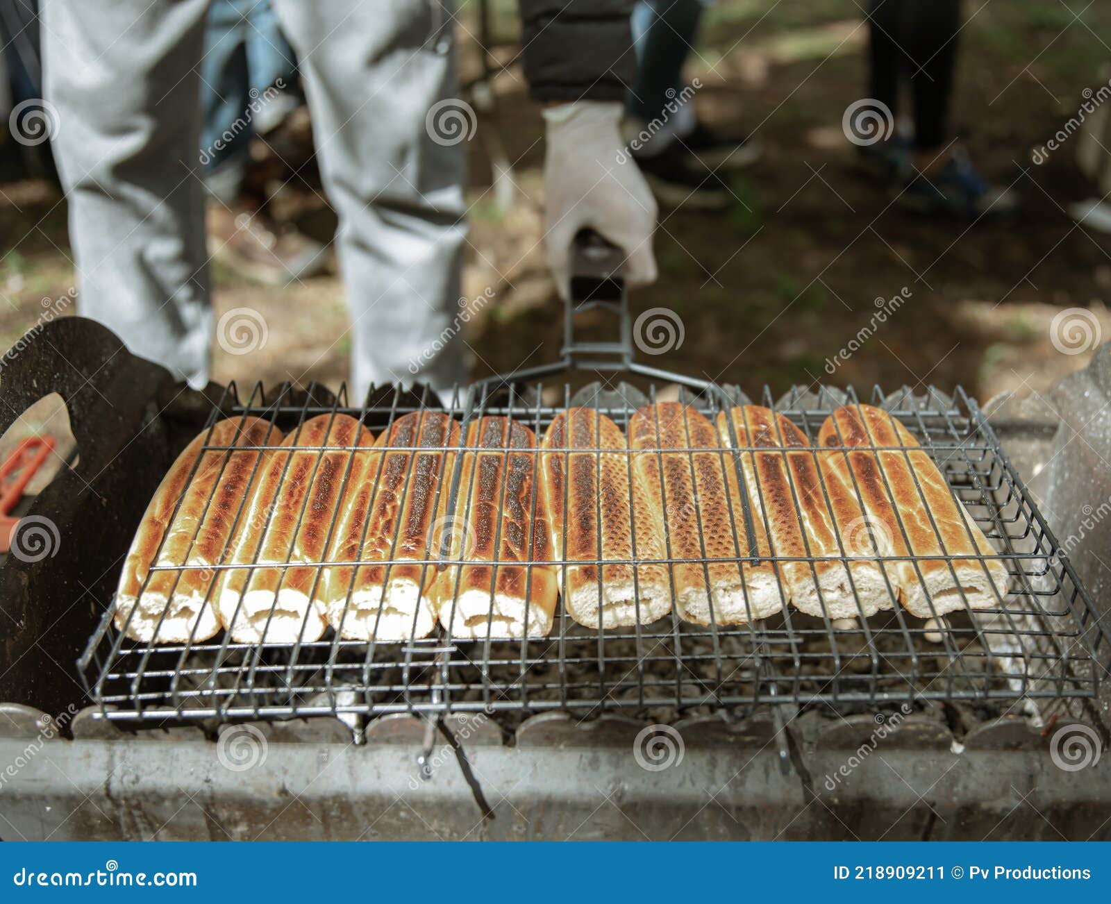 Close-up of a Grill with Hot Dog Buns Stock Image - Image of grilled ...
