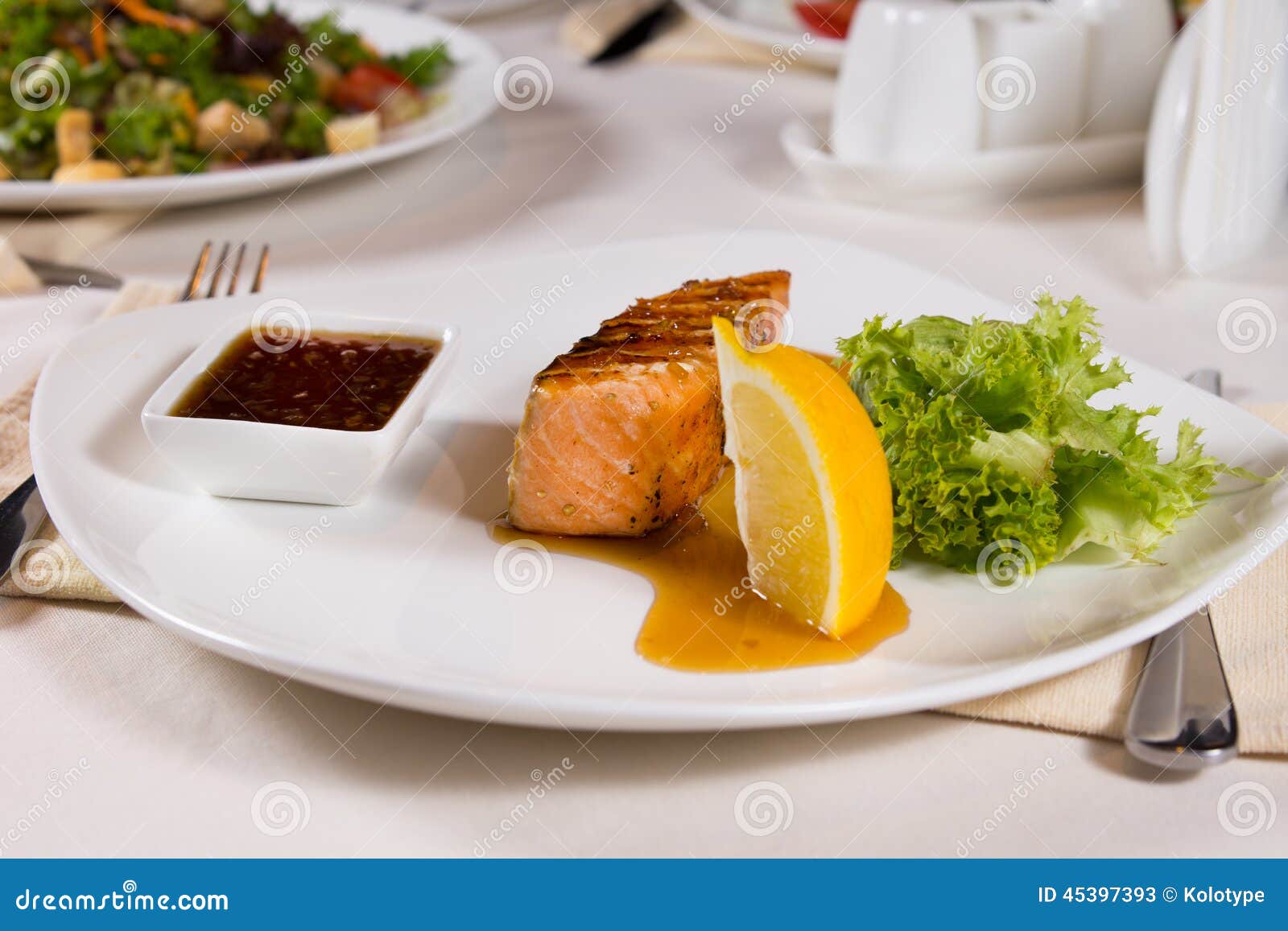 Close Up of Grilled Fish on Plate with Garnish Stock Image - Image of ...