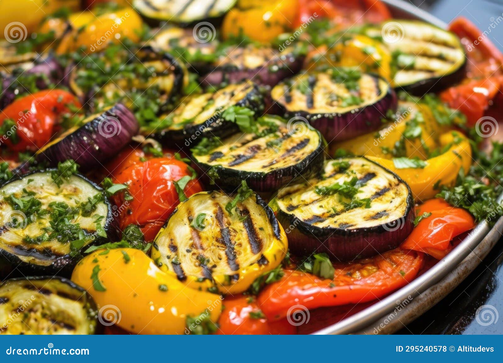 Close-up of a Grilled Vegetable Platter with Olive Oil Drizzle Stock ...
