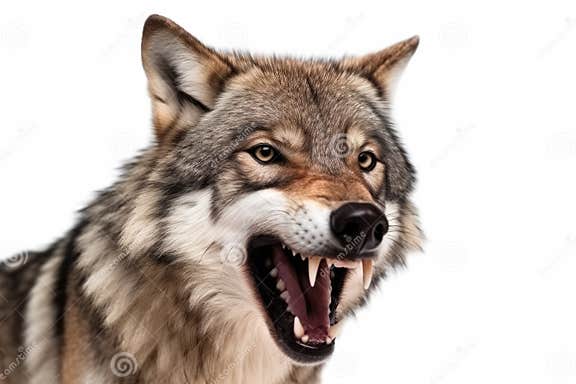 Close-up of the Grin of an Evil Wolf on a White Background Stock ...