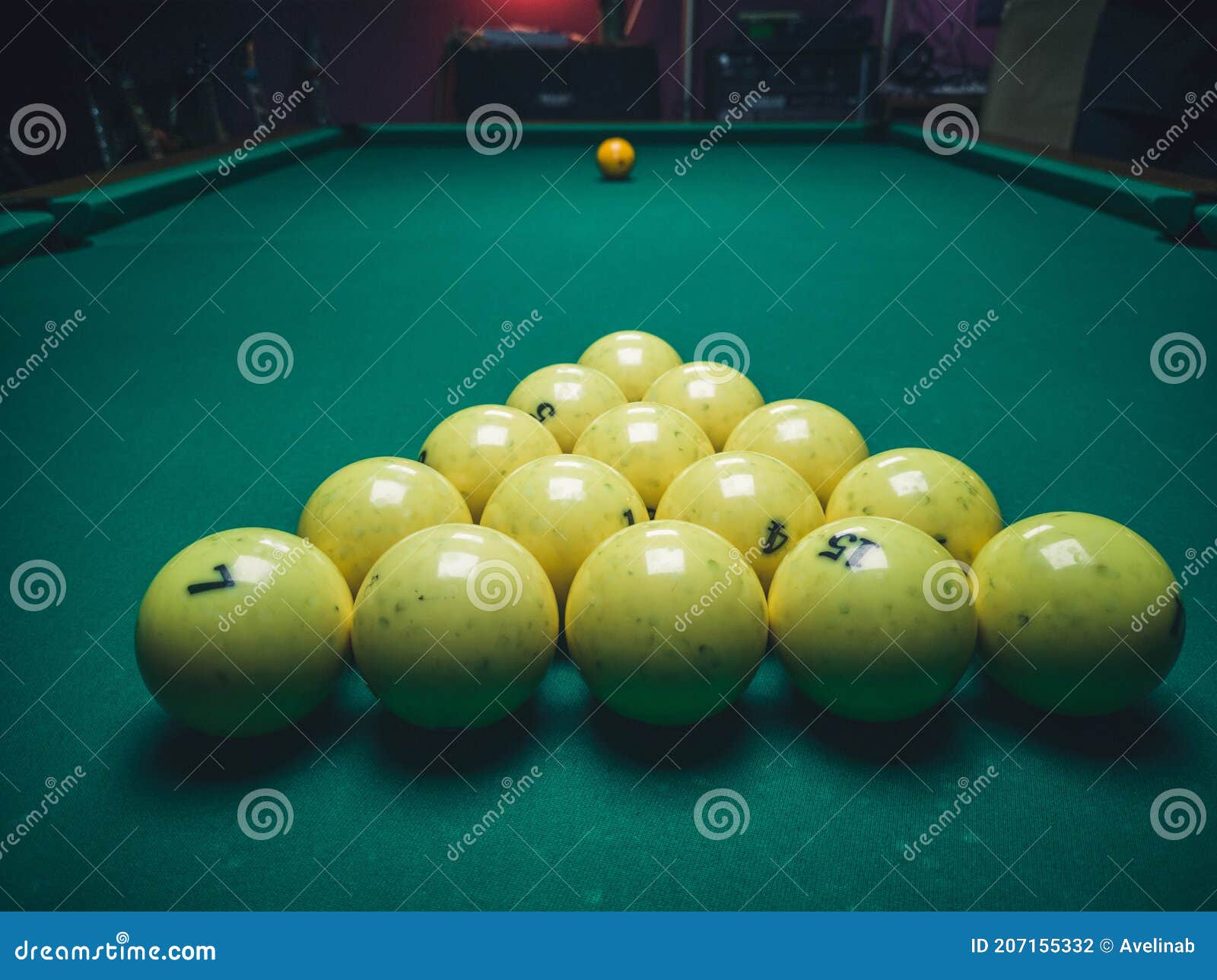 Close Up of Group of Billiard Ball is Triangle Shape. Stock Photo ...