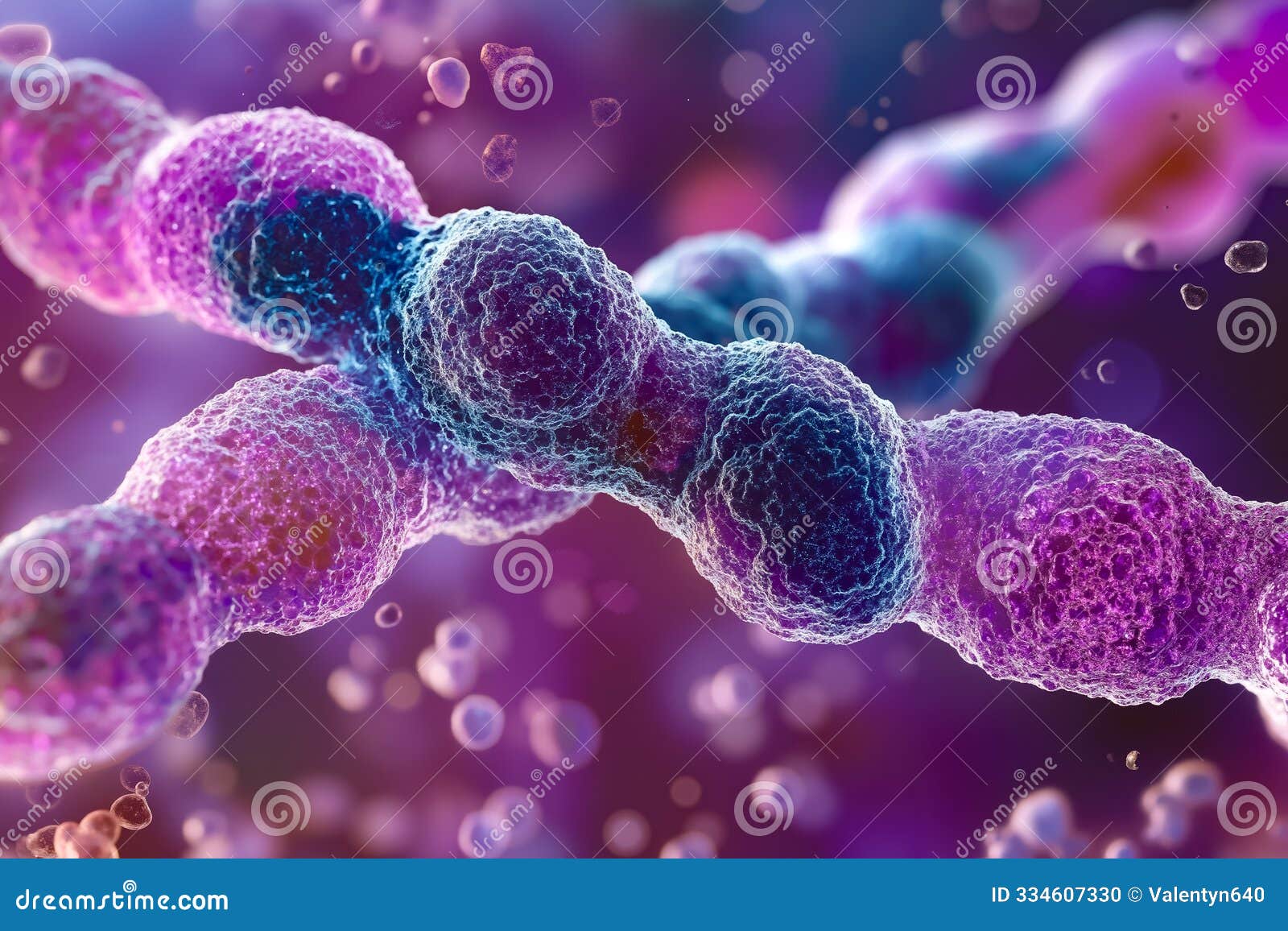 A Close Up of a Group of Chromosomes in Purple and Blue Stock ...