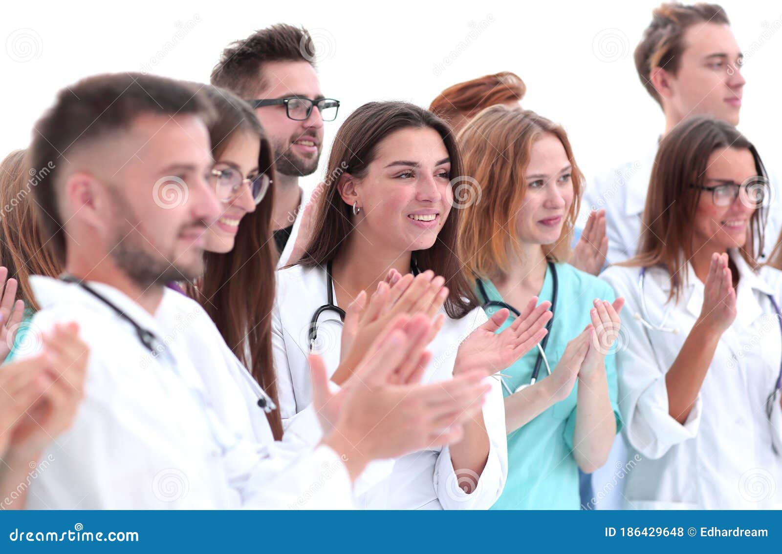 Close Up. a Group of Different Doctors Applauds Together Stock Photo ...