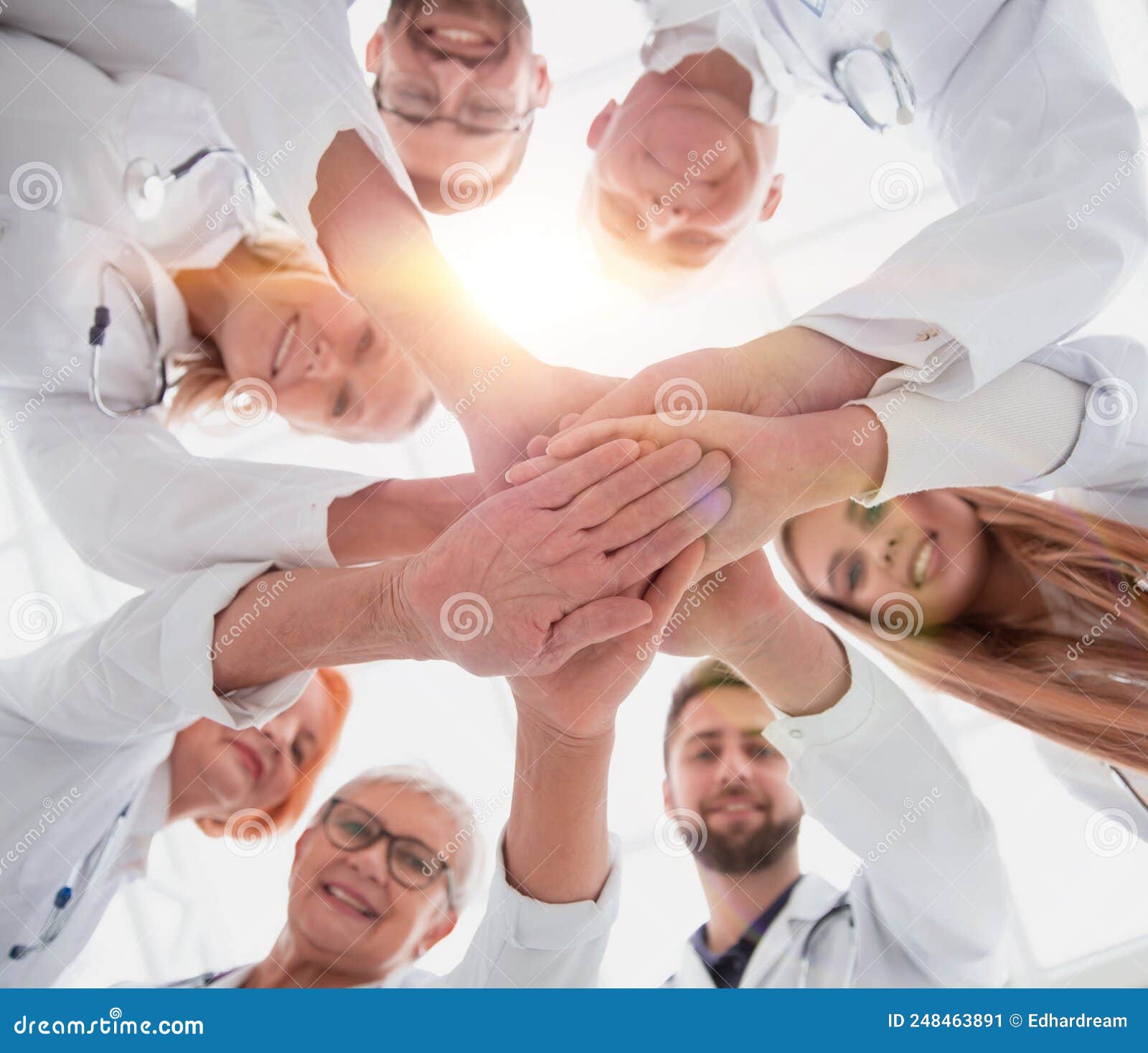 Close Up. Group of Different Doctors Putting Their Hands Together Stock ...
