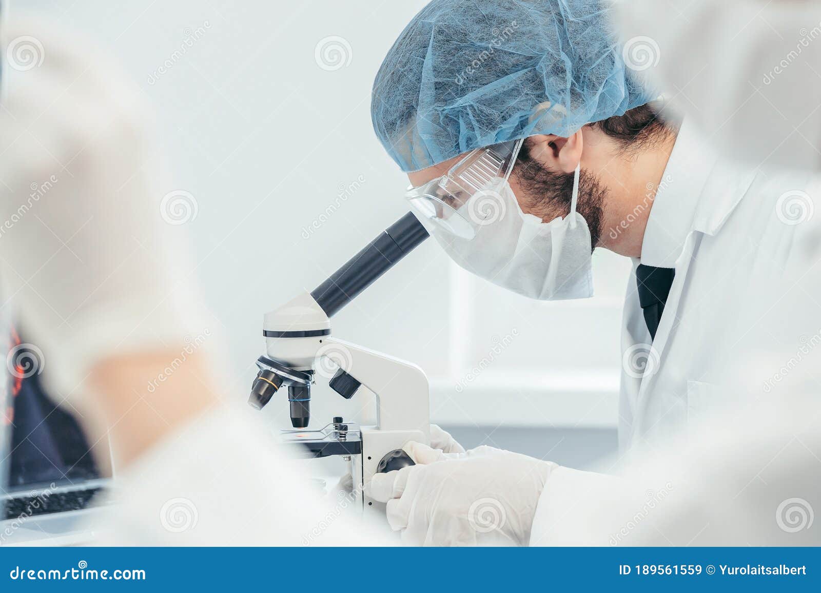 Close Up. a Group of Doctors and Scientists Work in the Laboratory ...