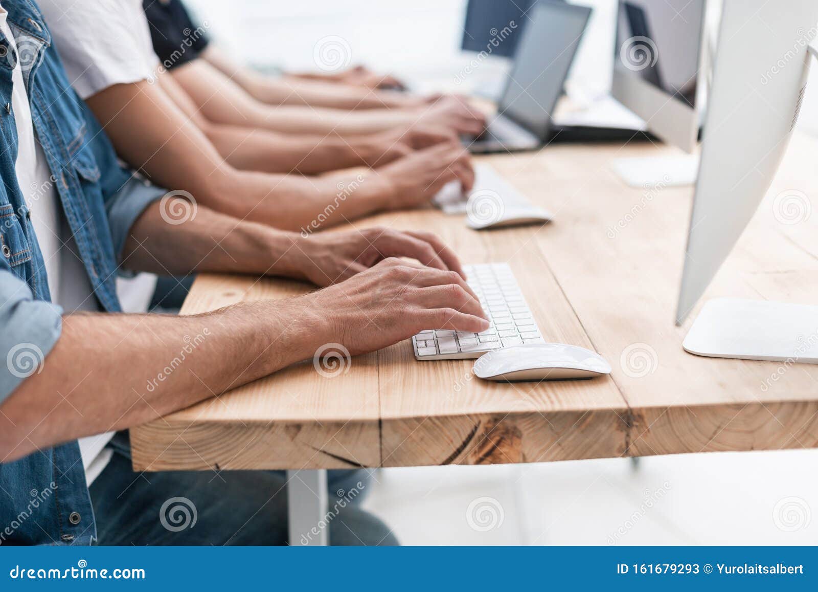 Close Up. a Group of Employees Working on Computers Stock Image - Image ...