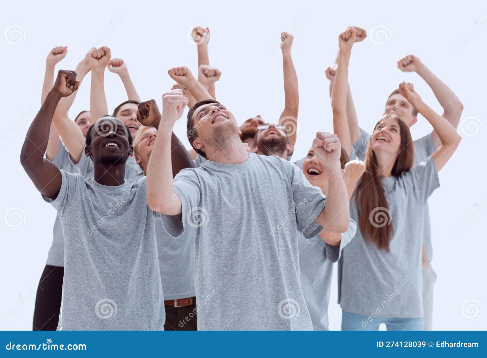Close Up. Group of Happy Young People Looking Up Stock Image - Image of ...