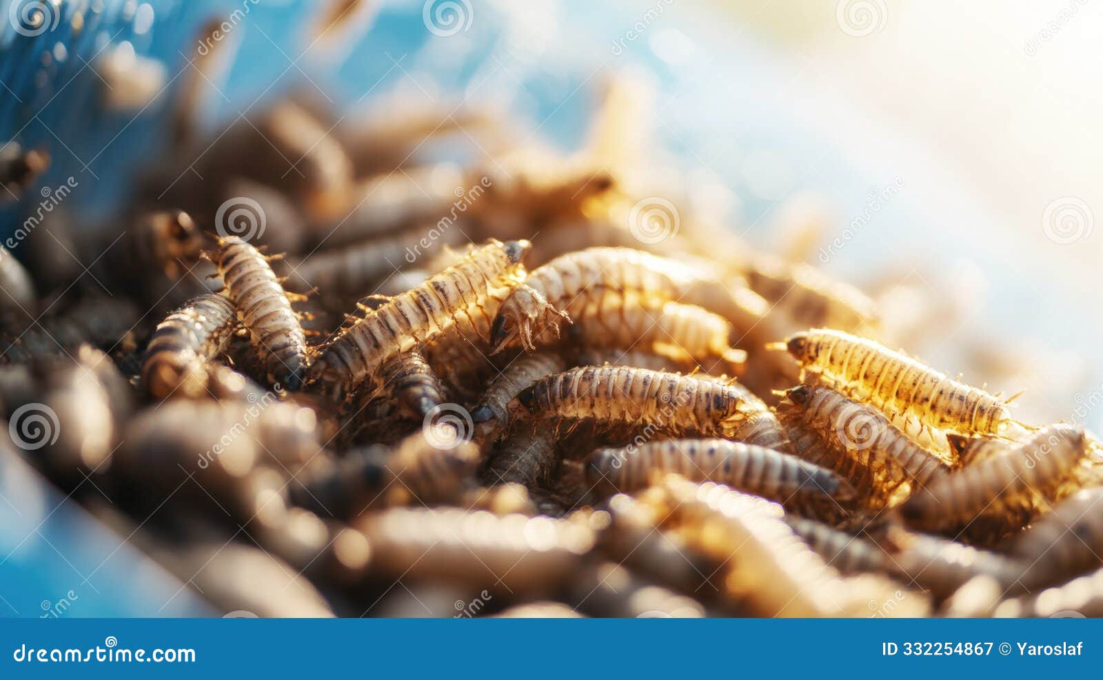 Close-up of a Group of Larvae Wriggling in a Container with Sunlight ...
