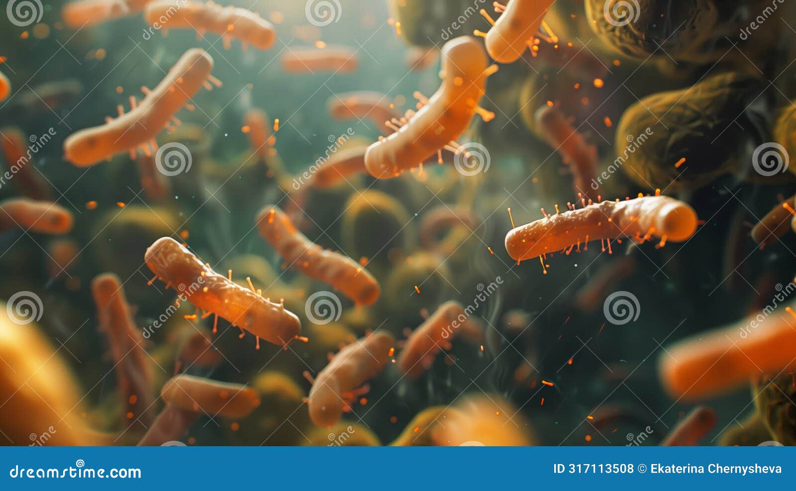 Close-up of a Group of Orange Bacteria. a Type of Rod-shaped Bacteria ...
